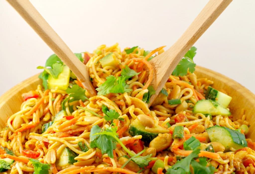 Peanut Pasta Salad (with leftover spaghetti noodles) - Food Meanderings