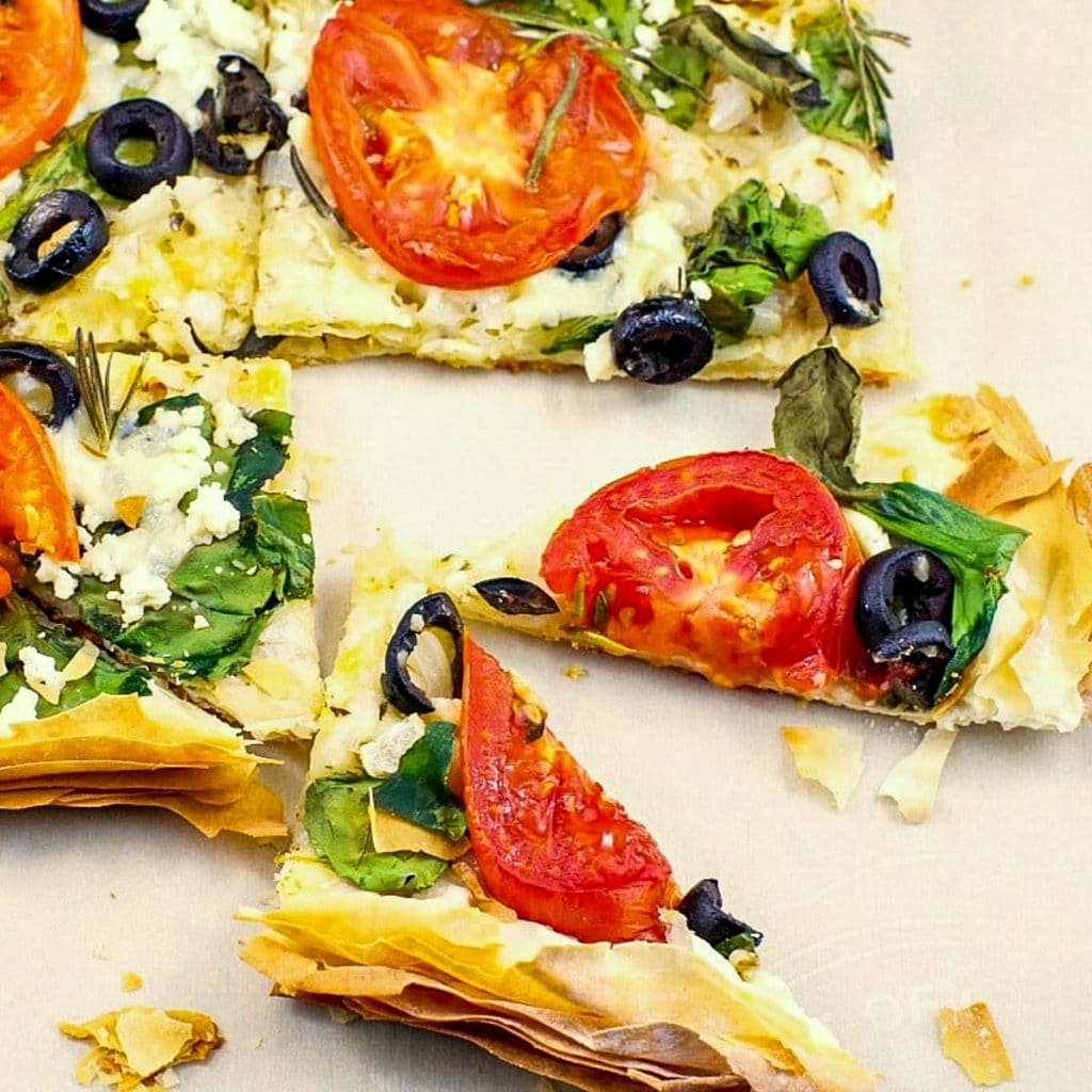 Greek Vegetarian Phyllo Pizza -Food Meanderings