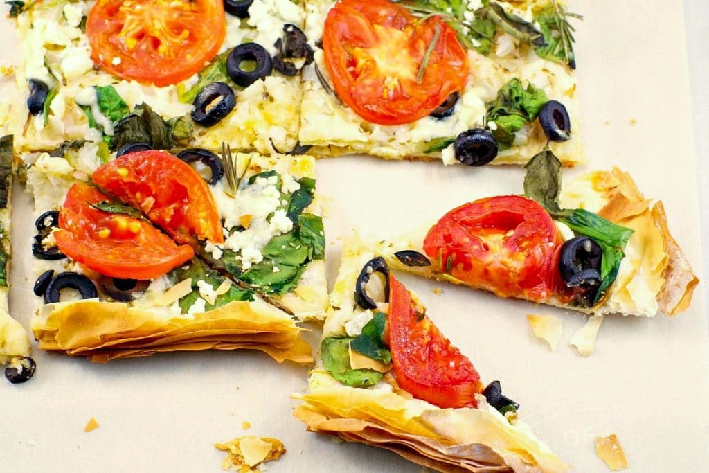 Greek Vegetarian Phyllo Pizza -Food Meanderings