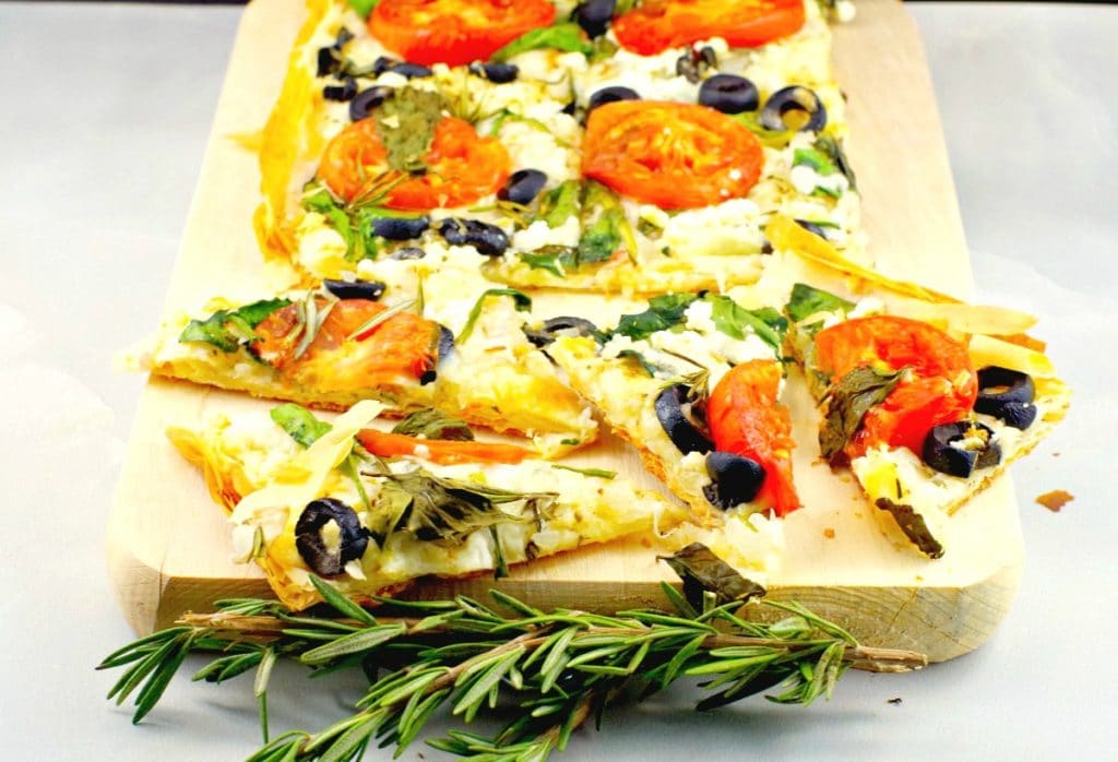Greek Vegetarian Phyllo Pizza|healthy game day food-Food Meanderings