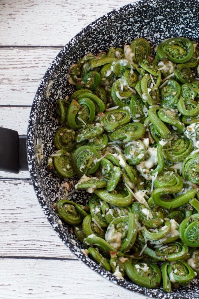 Cheesy Sautéed Fiddleheads - Food Meanderings