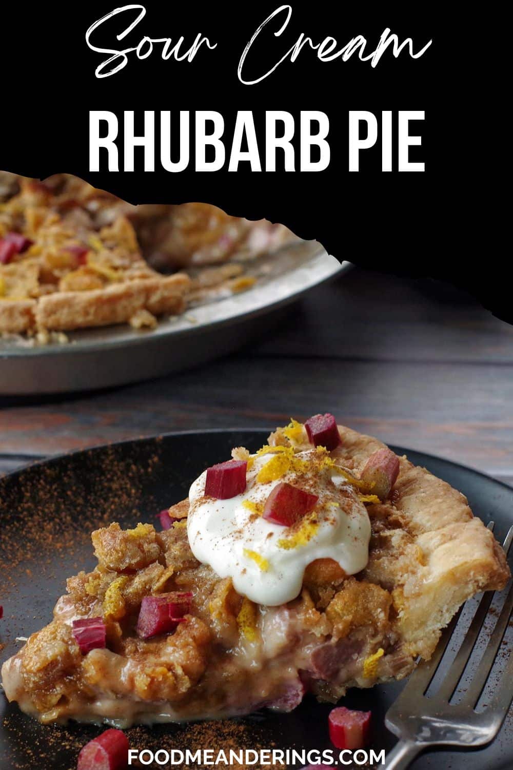 Rhubarb Sour Cream Pie Recipe (with Crunchy Topping) - Food Meanderings